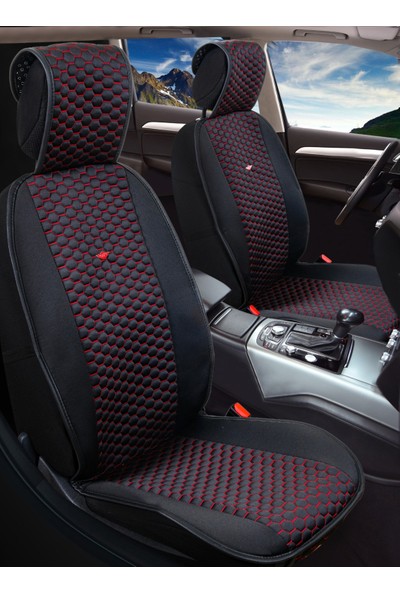 Stil Oto Koltuk Minderi 2'li Siyah- Kırmızı Desenli Kaydırmaz Hızlı Montaj Terleme Yapmaz