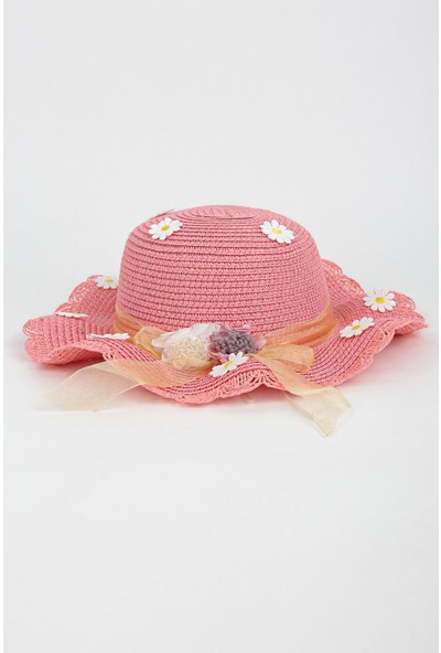 Tomurcuk Kız Bebek Hasır Şapka Şapka 1-3 Yaş (48-50)