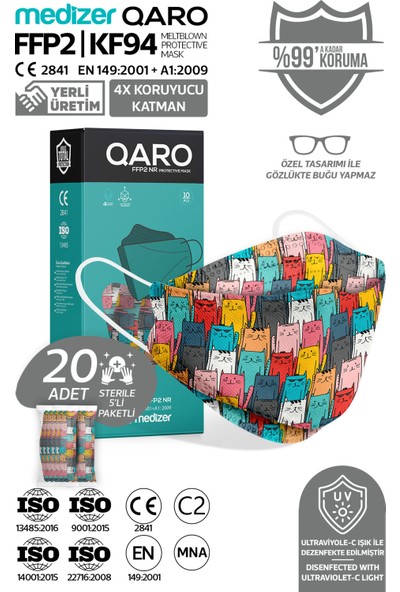 Medizer Qaro Stray Cat Desenli Kore Tipi KF94 Ffp2 Maske Medizer Qaro Stray Cat Desenli Kore Tipi KF94 Ffp2 Maske