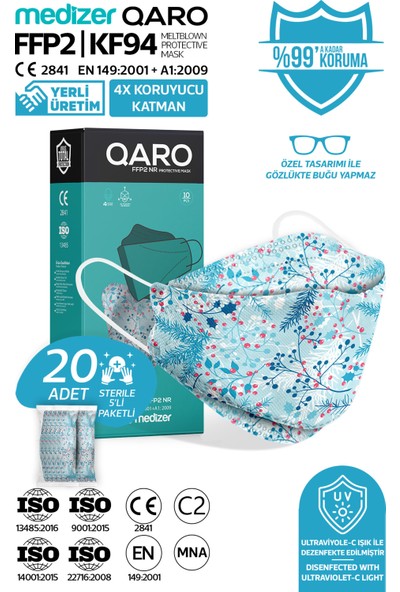 Medizer Qaro Kış Dalları Desenli Kore Tipi KF94 Ffp2 Maske Medizer Qaro Kış Dalları Desenli Kore Tipi KF94 Ffp2 Maske