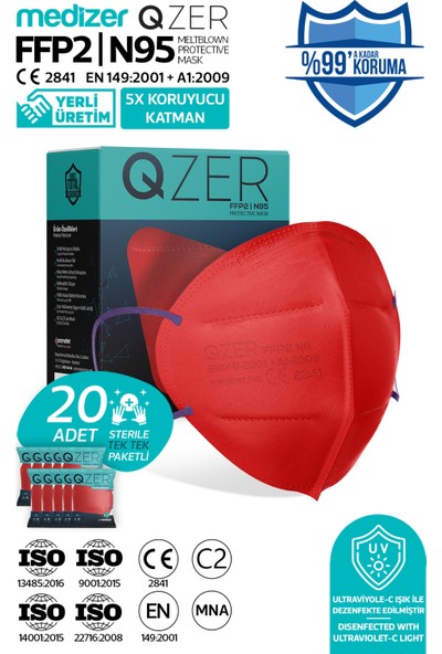 Medizer Qzer Kırmızı Renk 5 Katmanlı Ffp2 N95 Maske Medizer Qzer Kırmızı Renk 5 Katmanlı Ffp2 N95 Maske