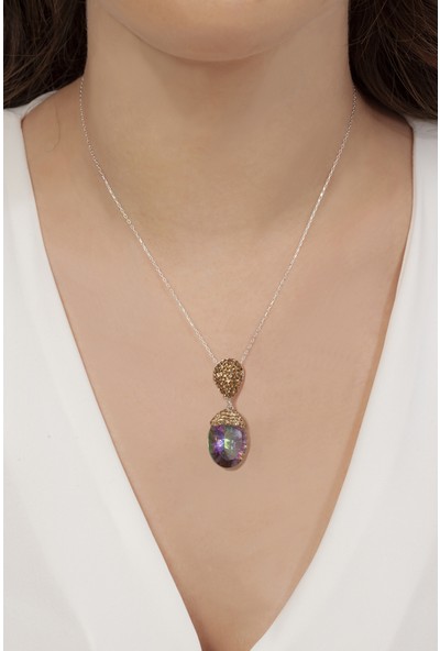 Yüzük Ustası Gümüş Kolye Bayan Mistik Topaz Taşlı