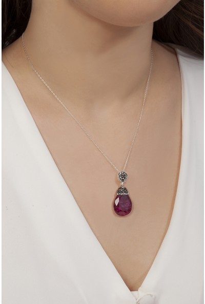 Yüzük Ustası Has Taş Ruby Kadın Gümüş Kolye