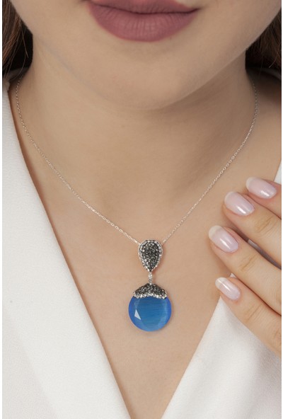 Yüzük Ustası Yuvarlak Taşlı Gümüş Kedi Güzü Kolye