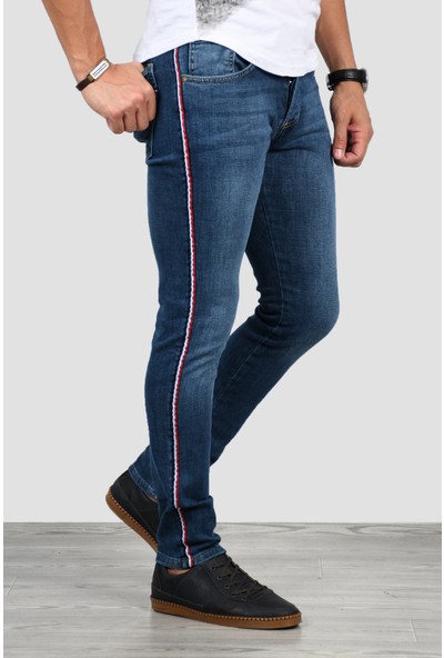 Deepsea Likralı Yanları Şeritli Dar Kesim Kot Pantolon 2002109