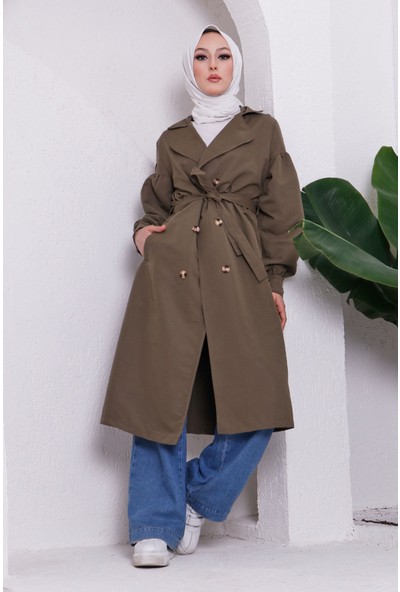 İmaj Butik Balon Kol Düğmeli Tesettür Trençkot/haki İmaj Butik Balon Kol Düğmeli Tesettür Trençkot/haki