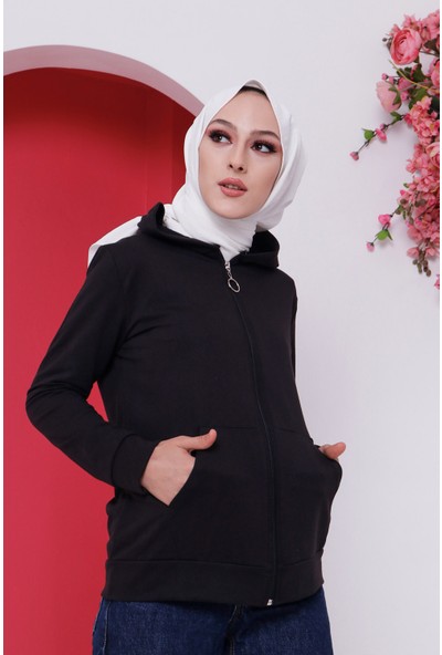 İmaj Butik Mini Kapşonlu Tesettür Hırka/siyah İmaj Butik Mini Kapşonlu Tesettür Hırka/siyah