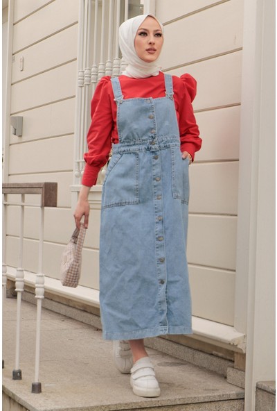 İmaj Butik Cepli Tesettür Kot Slopet/buz Mavi