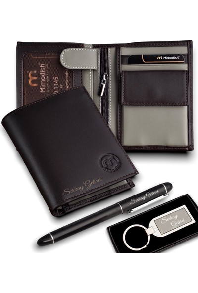 Mimodish Kişiye Özel Kalem Anahtarlık Hediyeli Lüks Deri Erkek Cüzdan