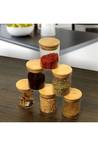 Karenda Bambu Kapak Cam Kavanoz Seti 6'lı
