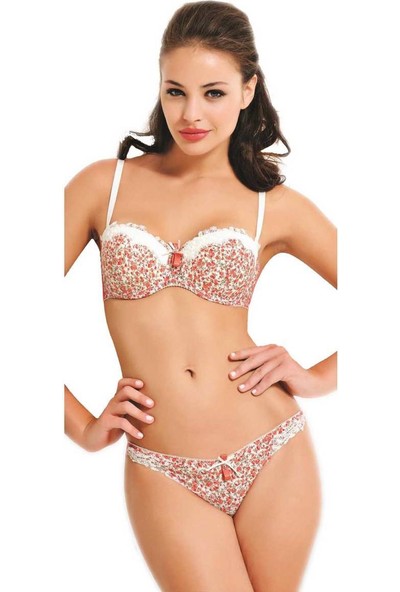 Nbb 4309 Push Up Straplez Çiçekli Sütyen Takımı | Nar Çiçeği
