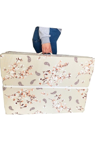 Katlanır Yatak Yer Yatağı Sünger Yatak Tek Kişilik 80X180 Krem Çiçek