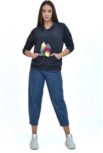 Ysatis - Siyah Ponpon Bağcıklı Kapüşonlu Sweatshirt Siyah Ysatis - Siyah Ponpon Bağcıklı Kapüşonlu Sweatshirt Siyah