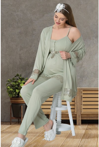 Mecit Pijama Mecit 1525 Yeşil Sabahlıklı Lohusa Pijama Takımı Mecit Pijama Mecit 1525 Yeşil Sabahlıklı Lohusa Pijama Takımı