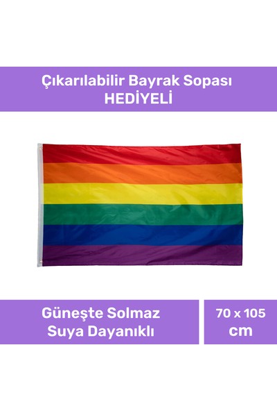 Lacheln Bayrak Sopası Hediyeli Suya ve Güneşe Dayanıklı Gökkuşağı Rainbow Flag Pride Bayrağı 70X105 cm