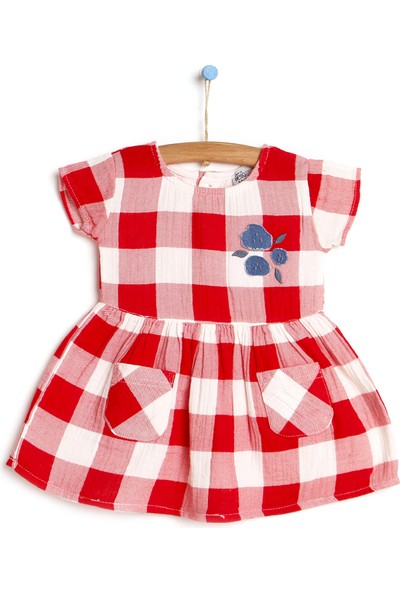 Hello Baby Flowers Müslin Denim Aplikeli Ekose Desen Kız Bebek Elbise Hello Baby Flowers Müslin Denim Aplikeli Ekose Desen Kız Bebek Elbise