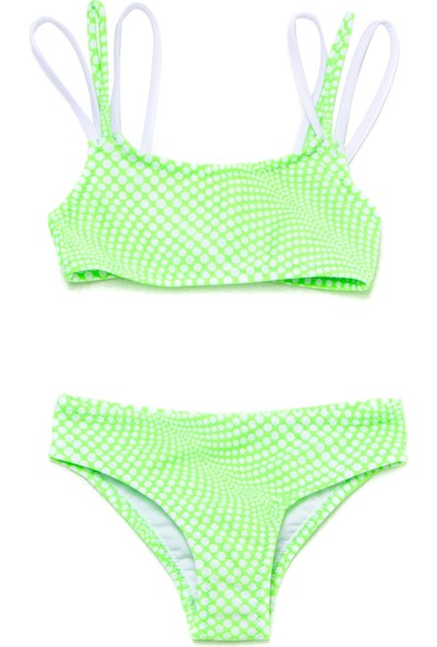 Funky Rocks Yeşil - Beyaz U Yaka Standart Fit Kız Çocuk Bikini Takım