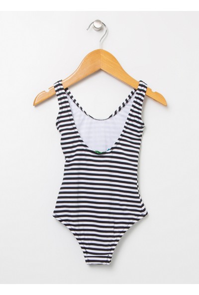 Funky Rocks Siyah - Beyaz U Yaka Standart Fit Kız Çocuk Mayo