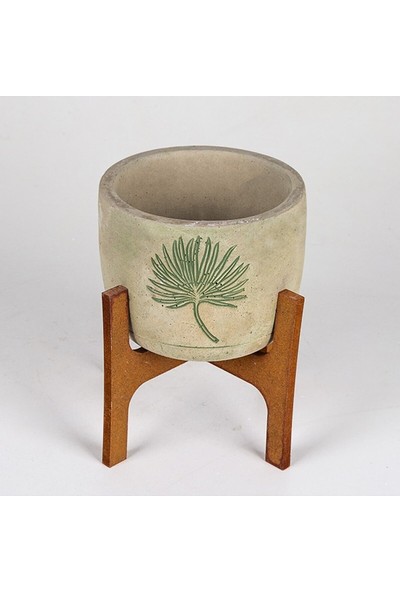 Bernardeschi Stand Ayaklı Yaprak Figürlü Gri Beton Saksı 14X20 cm