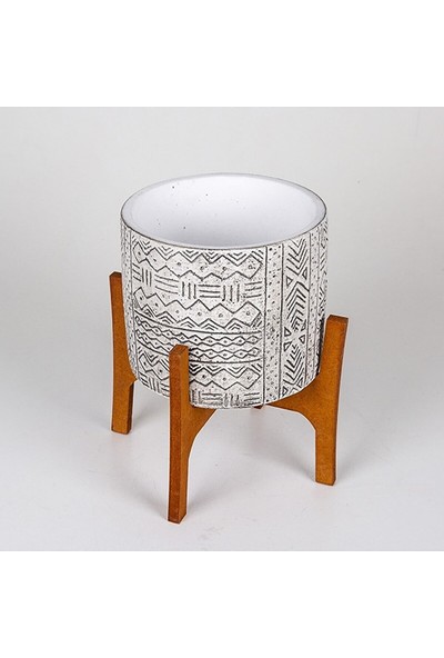 Bernardeschi Stand Ayaklı Etnik Desenli Büyük Eskitme Beton Saksı 17X25 cm