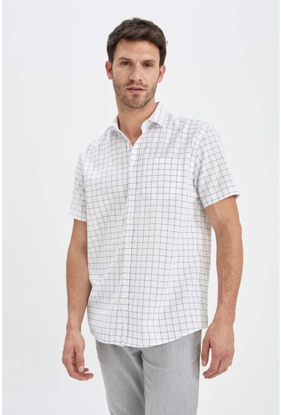 Regular Fit Kare Desenli Kısa Kollu GÖMLEK X7162AZ22SM