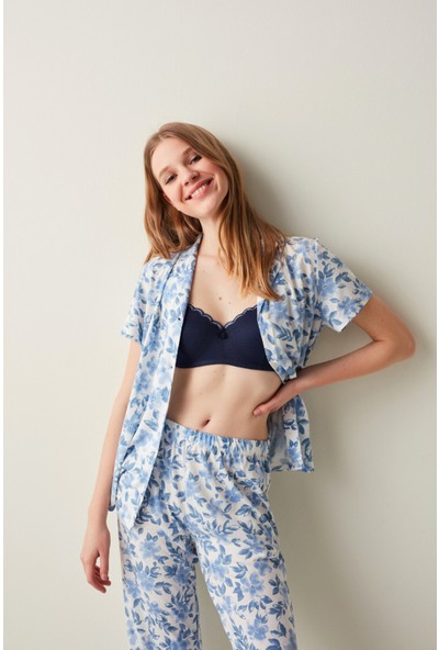 Gift Blue Orchids Gömlek Pantolon Set