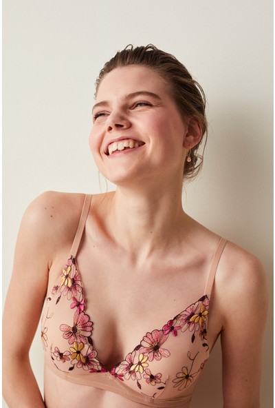 Bej Dantella Broderie Sütyen