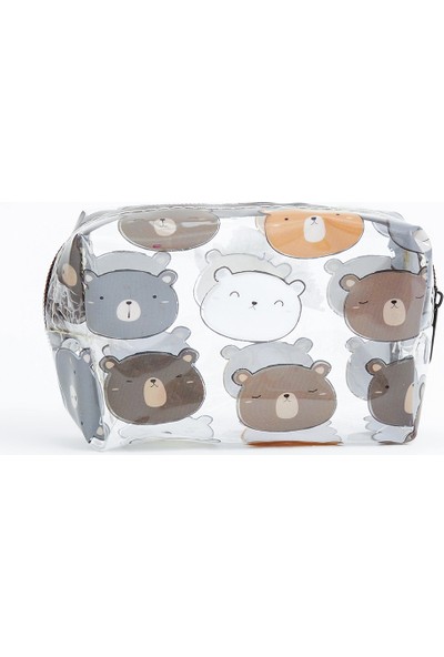 Ecrou Kadın Sevimli Ayı Şeffaf El Makyaj Çanta Ecrou Kadın Sevimli Ayı Şeffaf El Makyaj Çanta