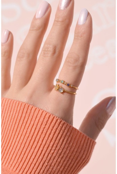 Sacce Scarves&Accessories Renkli Eklem Yüzüğü Çiçek Yüzük