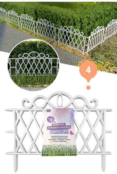 Morpanya Dekoratif Ferforje Bahçe Çiti 4 Adet (2 Mt) Beyaz Plastik Çit Çiçek Çiti Peyzaj Koruma Panel Çit PCB04