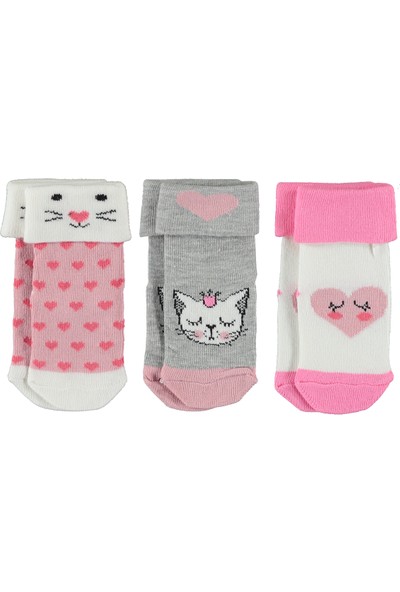 Civil Baby Kız Bebek 3'lü Çorap Set 0-12 Ay Pudra