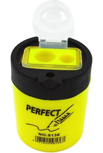 Perfect Kapaklı Çöp Hazneli Çift Bıçaklı Daire Kalemtıraş 8136