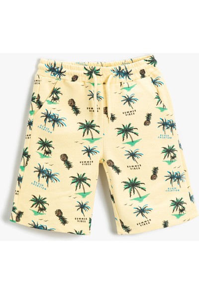 Koton Erkek Çocuk Palmiye Baskılı Şort Beli Lastikli Diz Üstü Pamukl
