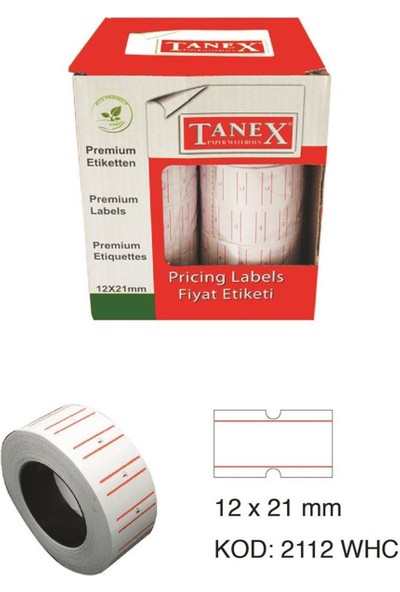 Tanex Etiket 21 x 12 mm 800 Adet x 24 Rulo - Beyaz TNX1221100800 Tanex Etiket 21 x 12 mm 800 Adet x 24 Rulo - Beyaz TNX1221100800