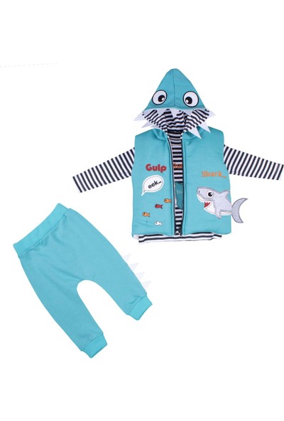 Erkek Çocuk 3lü Takım Şişme Yelekli Shark Baskılı - Flonte Kids - Takım - Mavi - 1-2 Yaş Erkek Çocuk 3lü Takım Şişme Yelekli Shark Baskılı - Flonte Kids - Takım - Mavi - 1-2 Yaş