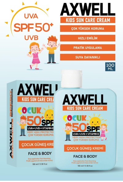 Axwell Kids Sun Cream Çocuk Güneş Kremi Çok Yüksek Koruma + Vitamin E Spf 50+ 100ML Axwell Kids Sun Cream Çocuk Güneş Kremi Çok Yüksek Koruma + Vitamin E Spf 50+ 100ML