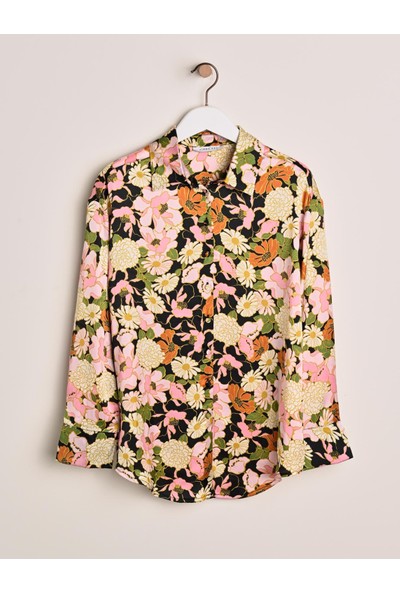Jimmy Key Kadın Karışık Uzun Kollu Çiçek Desenli Saten Gömlek