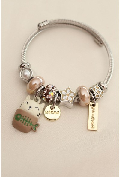 Erbilden Erb Kahverengi Mutlu Kedi Figürlü Charm Bilezik