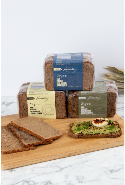 Kersendüz %100 Siyez Tam Buğday Ekşi Mayalı Ekmekler 3'lü Seçim 3X500GR (Tahıllı-Sade-Cevizli) Kersendüz %100 Siyez Tam Buğday Ekşi Mayalı Ekmekler 3'lü Seçim 3X500GR (Tahıllı-Sade-Cevizli)