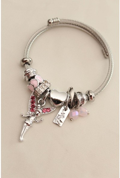 Erbilden Erb Pembe Zirkon Taşlı Kalp Detaylı Peri Model Charm Bilezik Erbilden Erb Pembe Zirkon Taşlı Kalp Detaylı Peri Model Charm Bilezik