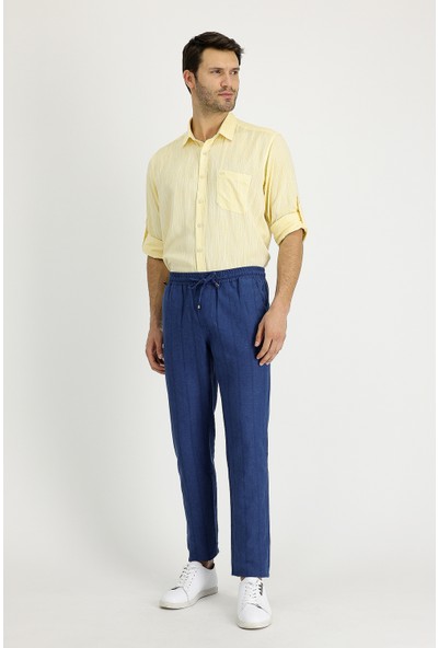 Kiğılı Slim Fit Beli Lastikli Ipli Çizgili Spor Keten Pantolon Kiğılı Slim Fit Beli Lastikli Ipli Çizgili Spor Keten Pantolon