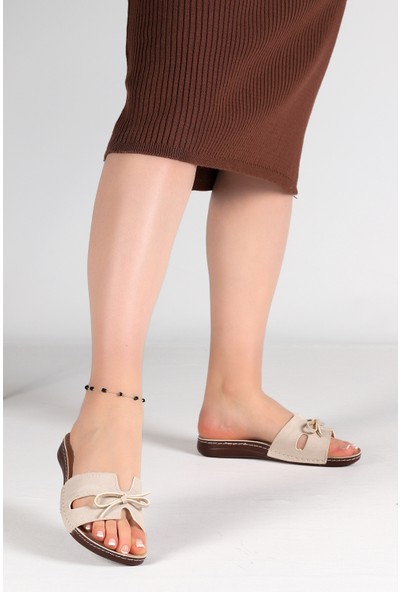 Woggo Ary 11-367 Günlük Topuk Jeli Kadın Terlik Bej