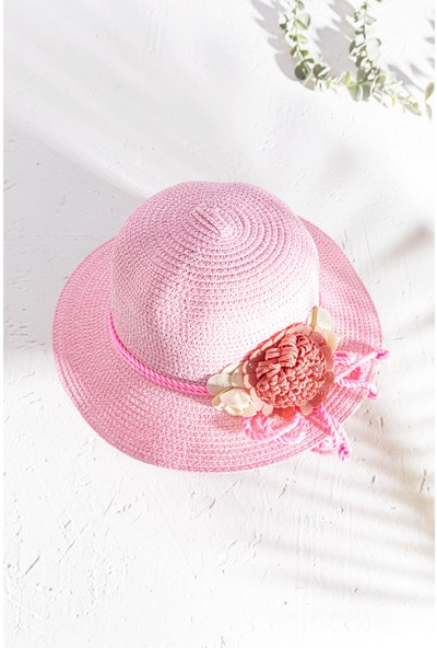 Babymod Çiçek Süslemeli Kız Çocuk Hasır Şapka