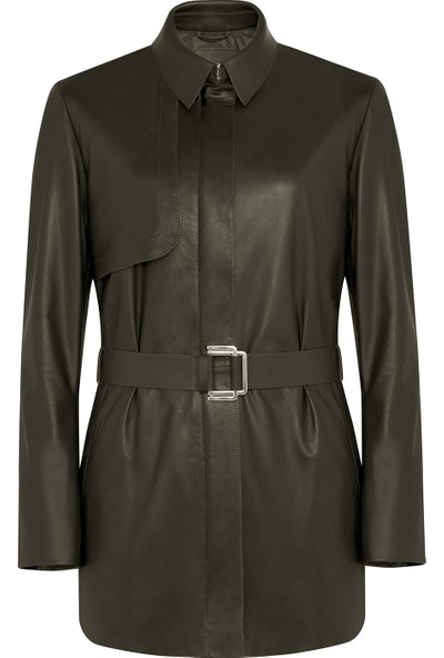 Desa Yeşil Kadın Deri Kısa Trençkot