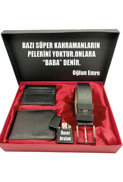 Karali Babalar Gününe Kişiye Özel Set Kemer, Cüzdan, Kartlık, Çakmak Kutulu Set