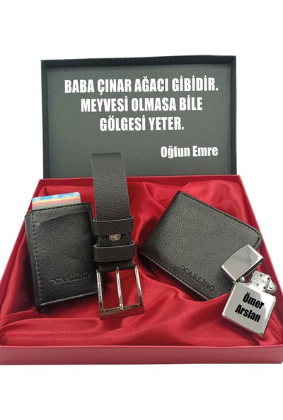 Karali Babalar Gününe Kişiye Özel Set Kemer, Cüzdan, Mekanizmalı Kartlık, Çakmak Kutulu Set Karali Babalar Gününe Kişiye Özel Set Kemer, Cüzdan, Mekanizmalı Kartlık, Çakmak Kutulu Set