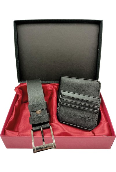 Karali Erkeklere Özel Set Kemer, Cüzdan, Kartlık, Çakmak, Özel Kutulu Set