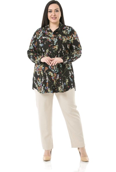 Disentis Modest Büyük Beden Katlamalı Kollu Sahte Cep Kapaklı Çiçekli Siyah Kadın Gömlek Disentis Modest Büyük Beden Katlamalı Kollu Sahte Cep Kapaklı Çiçekli Siyah Kadın Gömlek