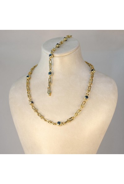 Pırlanta 14 Ayar Göz Boncuklu 2'li Set Takımı