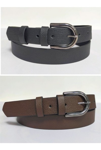 Enpovi Kadın Kemer 2'li Siyah-Kahve